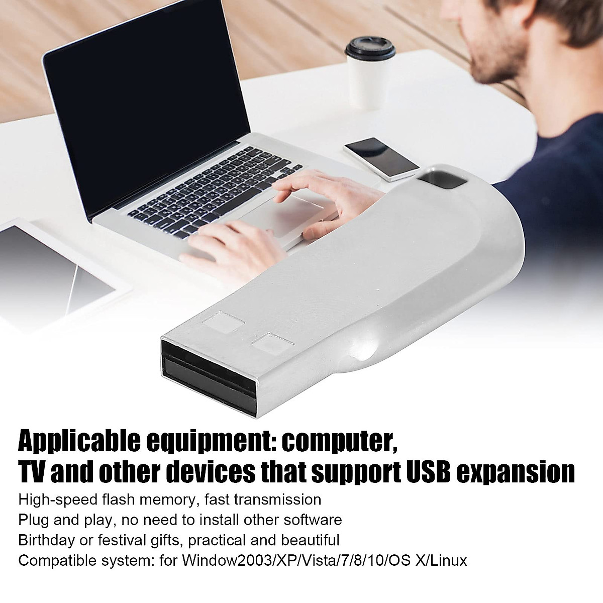 Lazmin112 Flash Drive,Metal Portable Uncovered 2.0 USB Thumb Memory Stick,Pen Drive, for Information Storage Data Transmission, 1/2/4/8/16/32/64/128 GB（Optional）(16g)