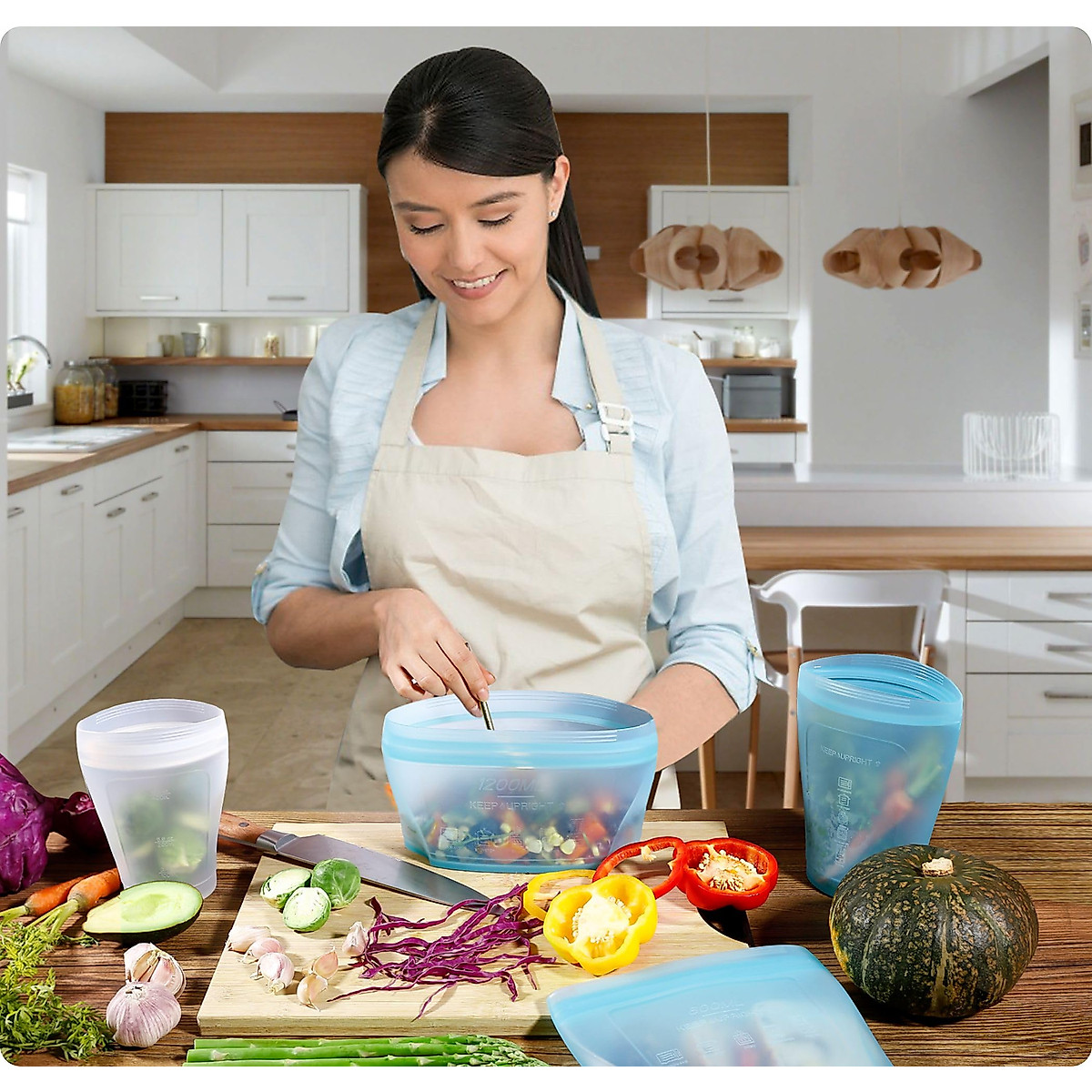 Zip Standing Reusable Silicone Food Storage Bag, Stand Up Food Storage Container, Reusable Zipper seal bag, no lid required, for Food Storage& Meal Prep, Freezer Oven Dishwasher - Safe, Set of 6 Bowls