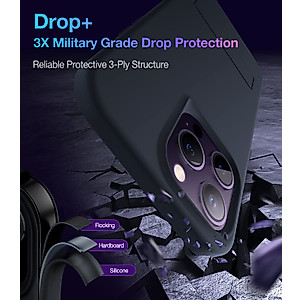 TORRAS Designed for iPhone 14 Pro Max Case with Stand, [10FT Military Grade Drop Protection] [3 Stand Ways Kickstand] Slim Soft-Touch Silicone Anti-Scratch for iPhone 14 Pro Max Phone Case, Black