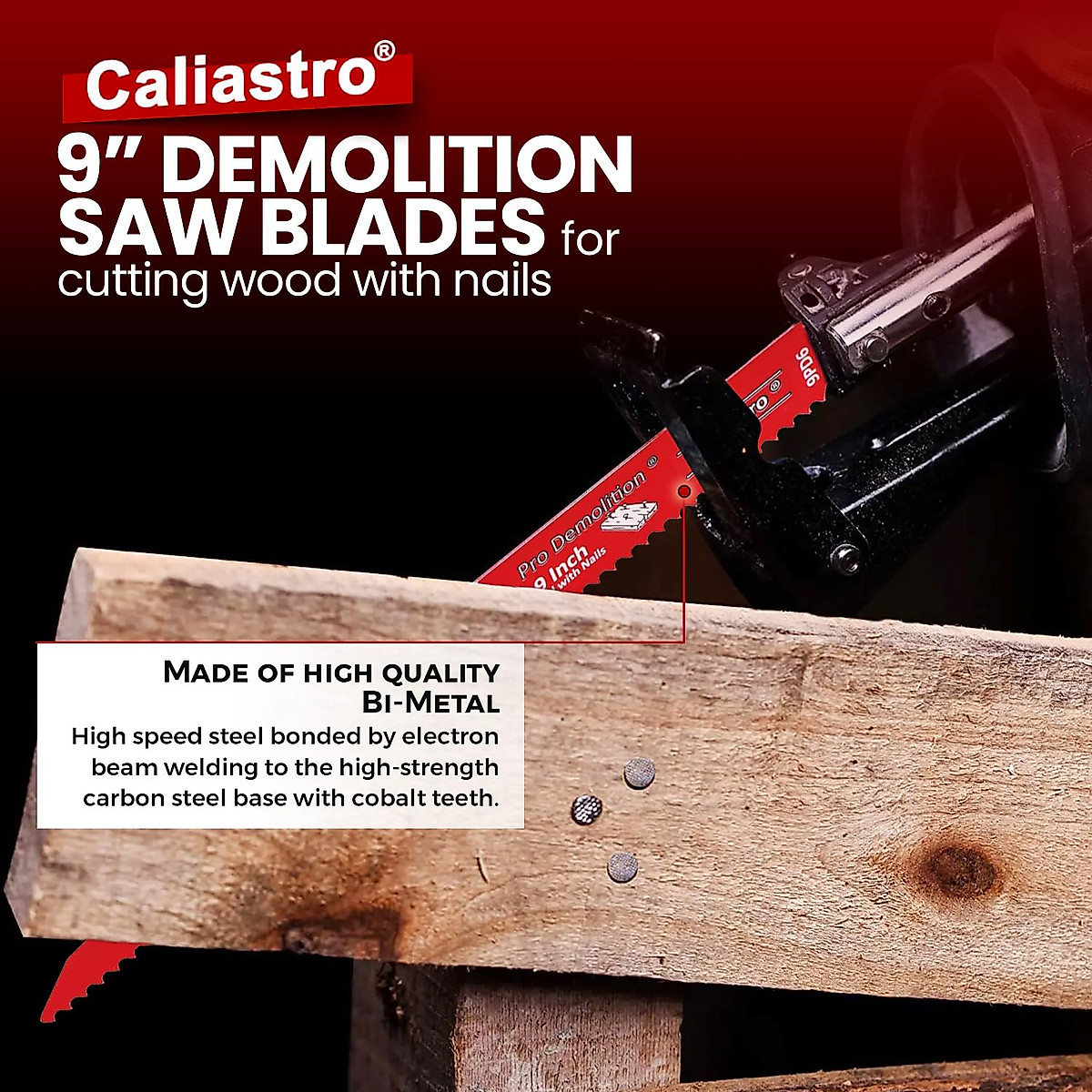 9-Inch Wood with Nails Demolition Reciprocating Saw Blades Made of Long Lasting Bi-Metal with Cobalt Teeth for Reciprocating/Sawzall Saws - 5 Pack - Caliastro