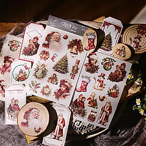 CATaireen Rub On Transfers Stickers 2 Sheets for Crafts Cloth Glass Acrylic Wood Furniture Small Vintage Junk Journal Supplies Scrapbooking Items Christmas Thanksgiving (Red Christmas)