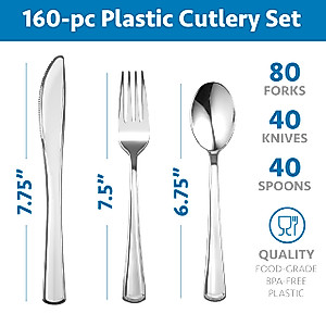 Heavy Duty Plastic Silverware Set 160 Piece Disposable Cutlery Set Includes 80 Forks 40 Knives 40 Spoons High End Plasticware Is Perfect For Catering Parties Dinners Weddings Everyday Use