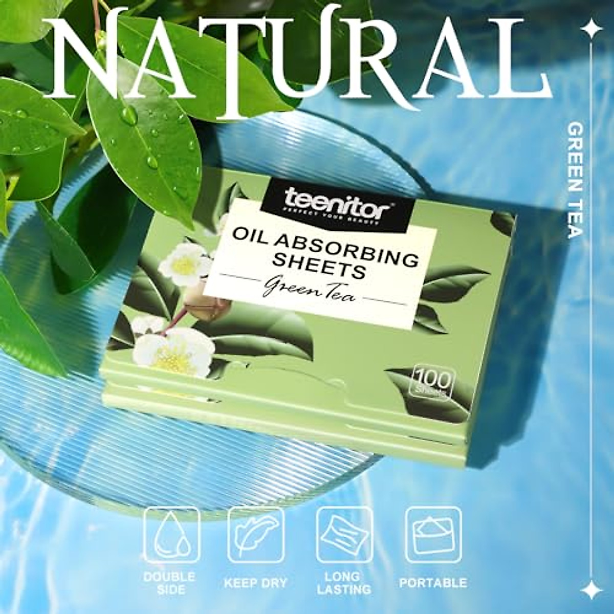 Teenitor 400 Counts Oil Blotting Sheets for Face, Green Tea Oil Absorbing Sheets Blotting Paper for Oily Skin, Oil Absorbent Pads Face Oil Wipes Oil Sheets for Women, Oil Control Film Large 10cmx7cm