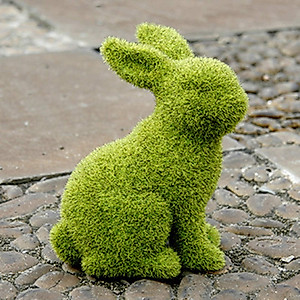 NOVESIXTDAT Easter Moss Bunny Figurine, Green Faux Moss Bunny, Imitation Moss Rabbit Sculpture, Furry Flocked Bunny, Garden Yard Decorations (B)