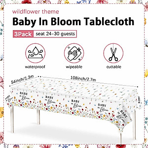 Heboland 3 Pack Baby in Bloom Baby Shower Tablecloth Decorations, Wildflower Floral Large Size 54 x 108 Inch Rectangular Plastic Tablecloth Party Decor
