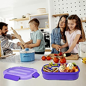 HONZUEN Bento Lunch Box, 4-Compartment Lunch Salad Container, Lunch Box Kit with Spoon and Fork, Microwave Safe Meal Prep Containers for Sandwich, Pasta, Fruit, Travel (Purple)