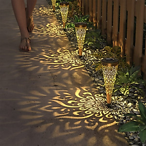 gardencave 6 Pack Solar Lights Outdoor Garden Decorative Solar Garden Lights with Warm Light Waterproof Solar Pathway Landscape Lights for Path Patio Backyard Walkway Yard Garden Decor (Gold, 6Pcs)