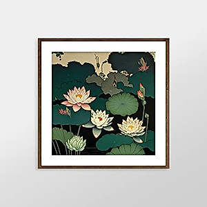 Japanese Lilly Pads Art Print for Wall Decor - Premium Giclee for Home Decor - Aesthetic Modern Wall Art Poster Painting Style Wall Artwork Decoration for Living Room, Ready to Frame