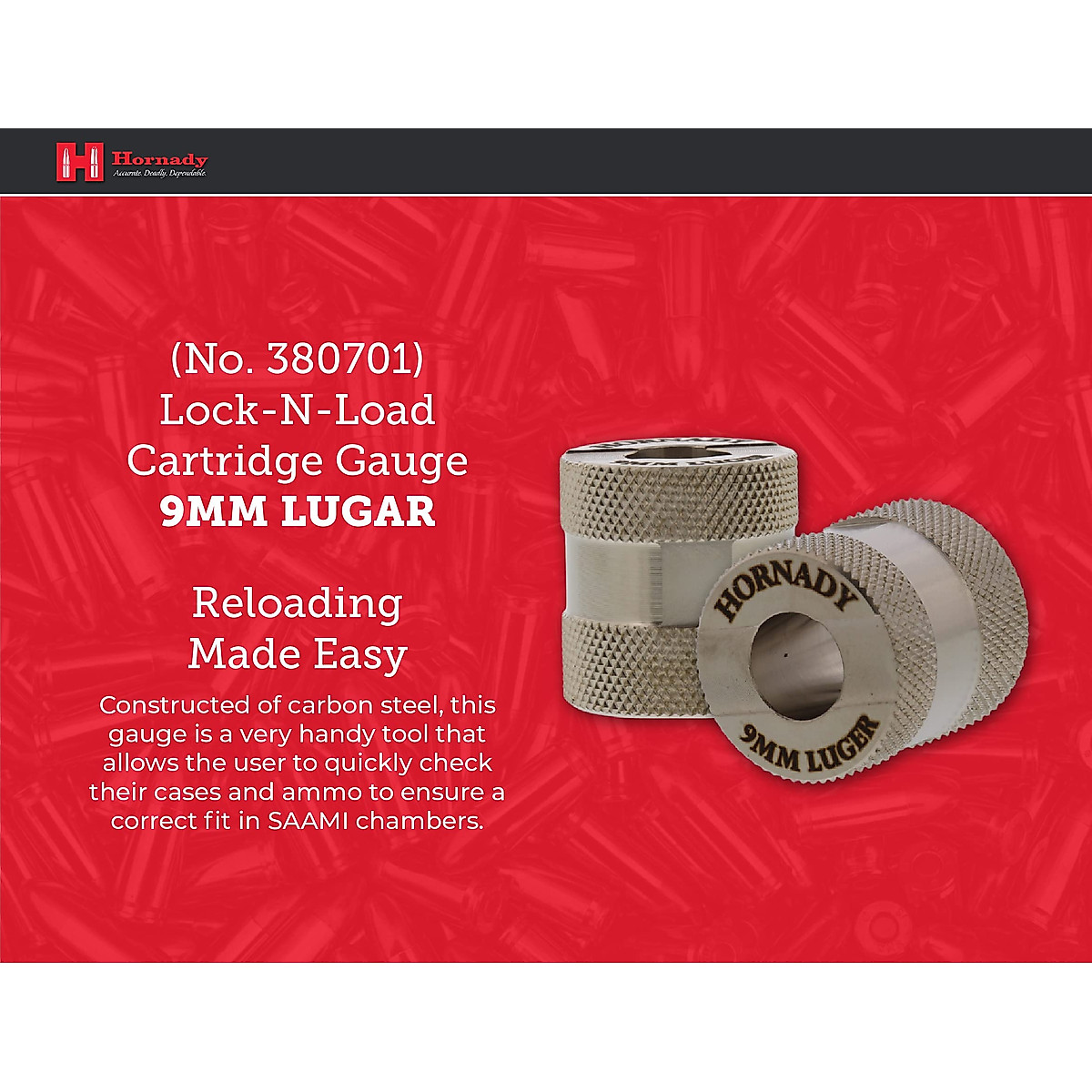 Hornady Lock-N-Load Cartridge Gauge 9MM Luger (.355), 380701 - Reloading Supplies to Help Check Cases & Ammo Specifications-Caliber Specific, Cylindrical Precision Steel Gauges Fit SAAMI Tolerances