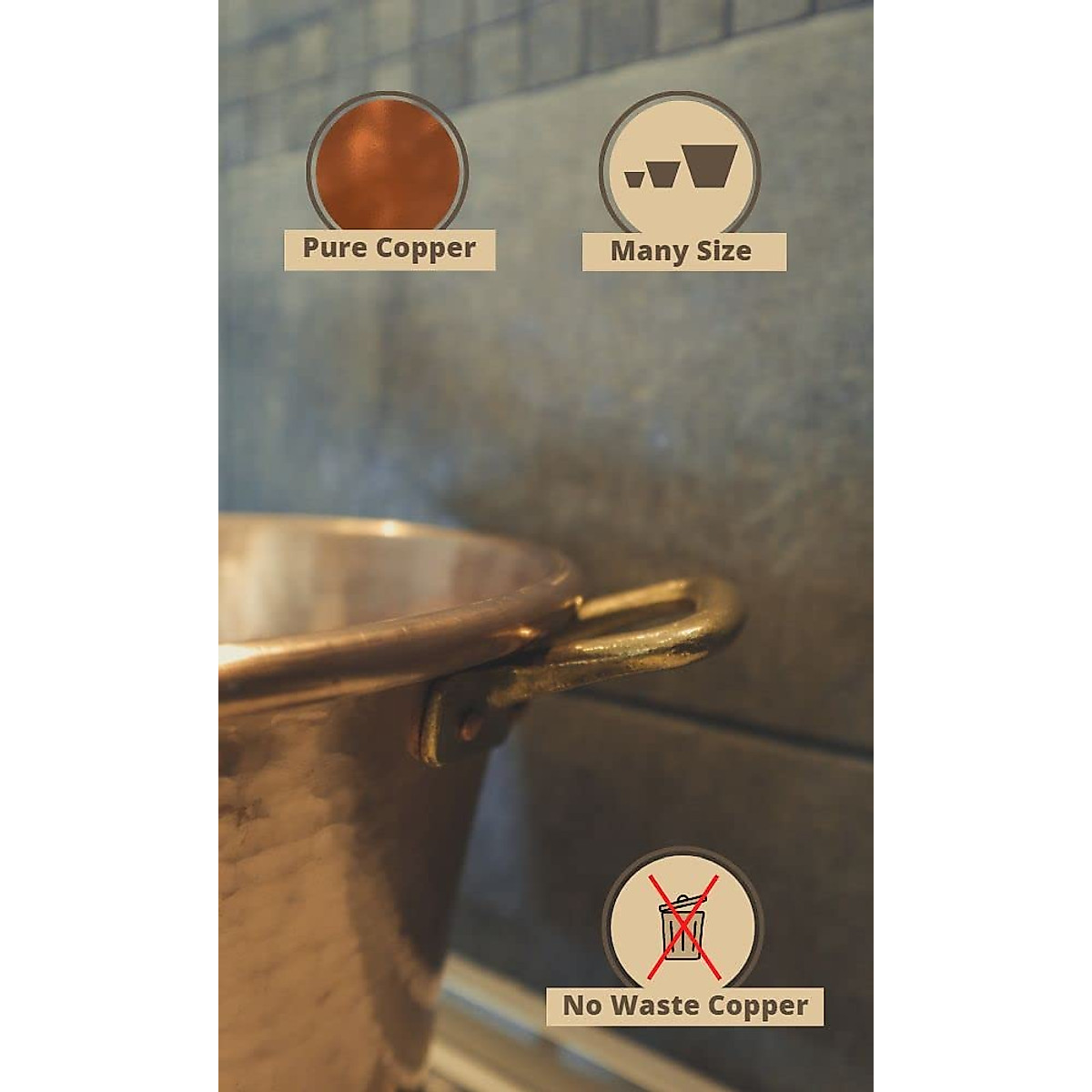 CREARTISTIC Made in Italy - Red Copper Pot For Polenta – 10.6 Inch - 4.8 Qt – For 6 People – Long Wood Handle – Pure Copper Pan – Italian CookWare – Hammered Copper – Copper chef – Copper Pots