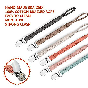 Pacifier Clip for Boys and Girls, Handmade Braided Cotton Baby Pacifier Holder Leash Smoother Clip Fits All Pacifiers Modern Unisex Baby Shower Set 6 Pack