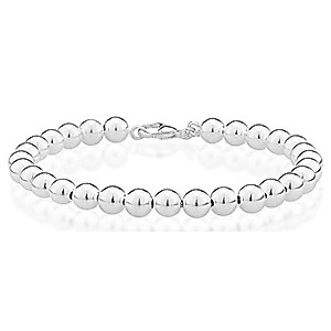 Miabella 925 Sterling Silver Italian Handmade 6mm Bead Ball Strand Chain Bracelet for Women, Made in Italy (Length 7.5 Inches(Small))