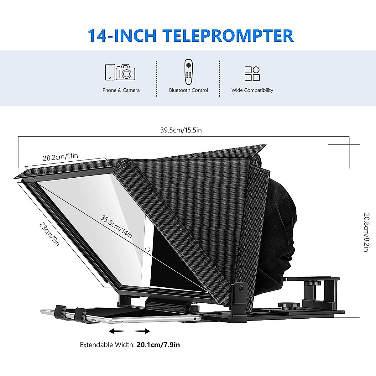 NEEWER X12 14 inch Aluminum Alloy Teleprompter for iPad Tablet Smartphone DSLR Cameras with Remote Control, Carry Case, APP Compatible with iOS/Android for Online Teaching/Vlogger/Live Streaming