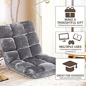 Floor Chair, 360 Degree Swivel Gaming Chair Floor Seat w/Adjustable Ergonomic Lumbar Support Backrest, Comfortable Folding Floor Chair for Meditating TV Reading Playing Video Games (Grey)