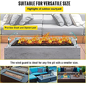 VEVOR Fire Pit Wind Guard, 30.5 x 11.5 x 6 Inch Glass Wind Guard, Rectangular Glass Shield, 0.3" Thick Clear Tempered Glass Flame Guard, Steady Feet Tree Pit Guard for Propane, Gas, Outdoor