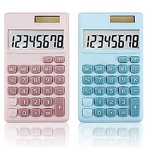 Mini Calculator, Pocket Calculator 8-Digit Solar Battery Office Calculator,Dual Power Desktop Calculators(Blue, Pink)