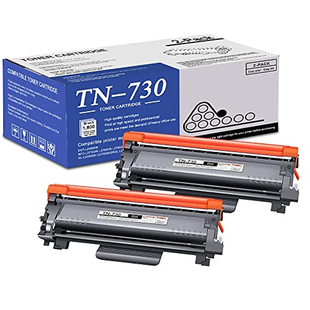 TN730 Toner Cartridge Compatible 2 Pack TN-730 Black Replacement for Brother TN730 TN-730 for Brother DCP-L2550DW MFC-L2710DW L2750DW L2750DWXL HL-L2350DW L2390DW L2395DW Printer