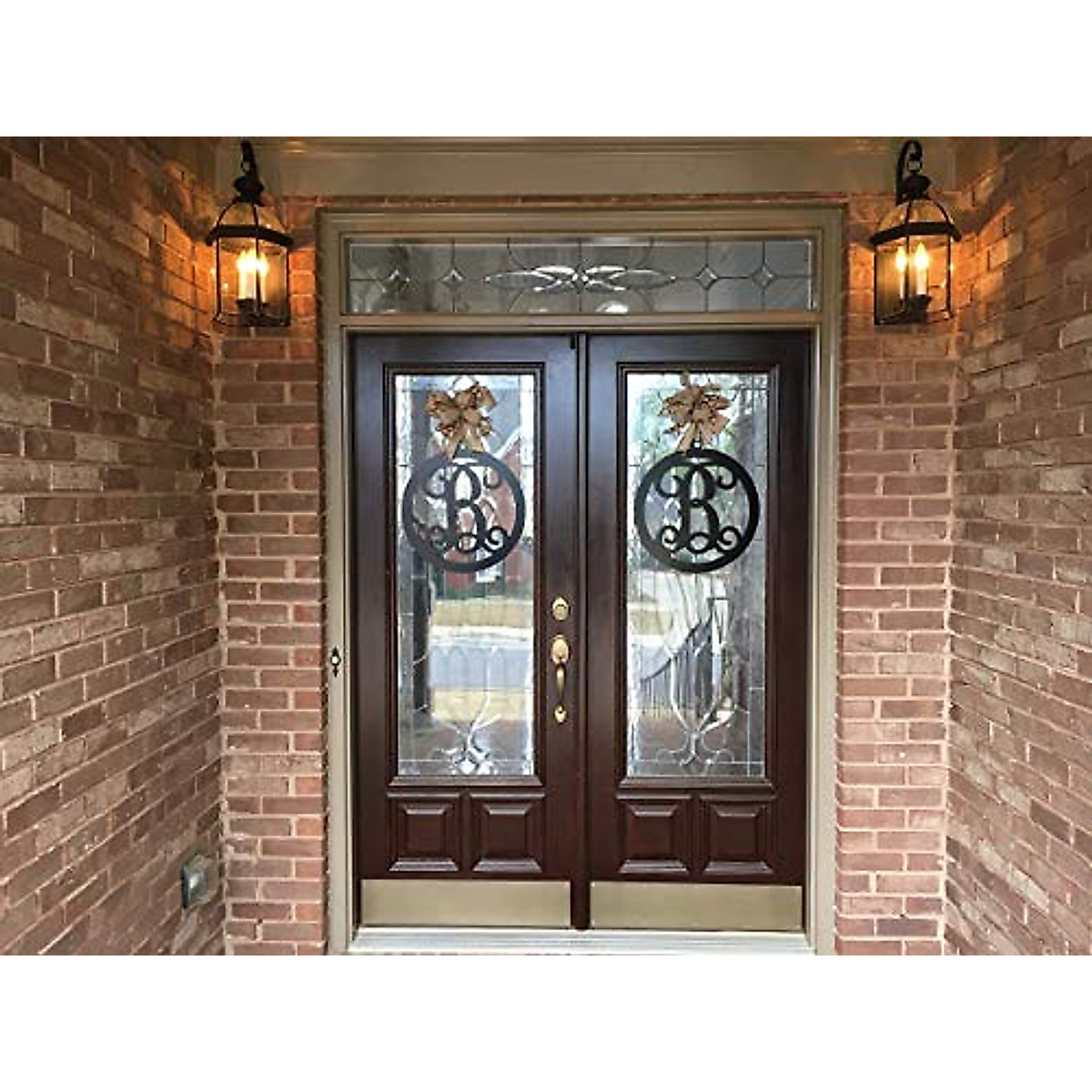 PK Décor Initial Decor for Wall, Metal ACM Initial Sign for Home, 24 inch Script Font, Weatherproof Outdoor Decor, Single Letter Circle Monogram Wreath, QUICK