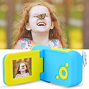 Jeanoko Kids Video Camera, Microphone Recording Bright Color Zoom Function Digital Camera 5 Control Buttons Wrist Belt for Birthday Gift for Children(Blue)