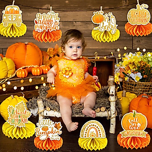 8 PCS Little Pumpkin Baby Shower Decorations Honeycomb Centerpieces Fall Theme Baby Shower Table Decorations Pumpkin Baby Shower Table Toppers for Autumn Thanksgiving Gender Reveal Party Decorations
