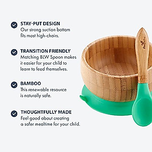 Avanchy Baby Divided Bamboo Plate, Bowl & Spoons Set - Baby Cutlery - Bamboo Kids Bowl - BPA Free Bowl - Bamboo Kids Utensils - Baby Divided Plate, Bowl, and Spoons Set, Green