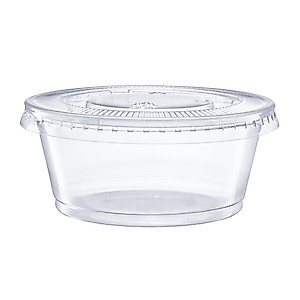 Comfy Package [3.25 oz. - 100 Count Clear Disposable Plastic Portion Cups with Lids - Soufflé Cups, Jello Shot Cups With Lids, Clear Plastic Containers Perfect for salad Dressing and More