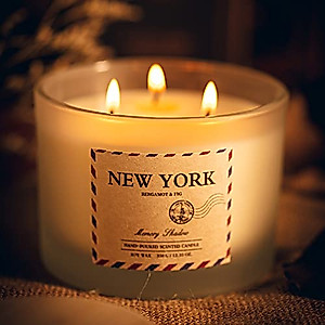 Memory Shadow Hand-Poured Scented Jar Candle - Aromatherapy Scented Candles, New York - Long Lasting Soy Wax Candle - Three Wicks - Scents of Bergamot & FIG, 12.35 oz