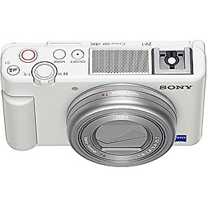 Sony Intl. ZV-1 Digital Camera (White) ZEISS Vario-Sonnar 24-70 F1.8-2.8mm Vlogging/Video Creator Bundle with Portable LED Light, 64Gb Memory Card, Cleaning Kit + Accessories, ZV1