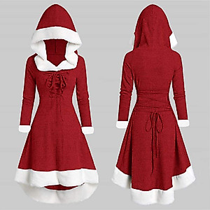 FKSESG Womens Vintage Dress Winter Christmas Long Sleeve Patchwork Hooded Party Dress