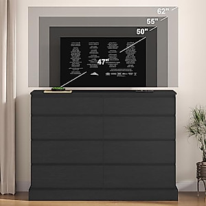 Hasuit Black Dresser for Bedroom, Long Dresser with 8 Drawers, 51.5''W Wooden Dresser Chest of 8 Drawers, Large Capacity Clothing Storage Cabinet, Wide Dresser for Bedroom Living Room Entryway