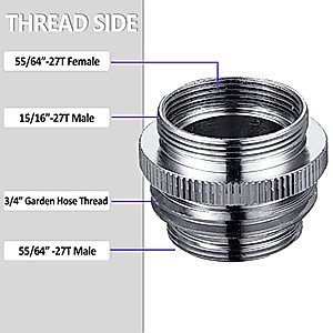 Multi-Thread Garden Hose Adapter, Kitchen Sink Faucet Adapter to Garden Hose, Brass Aerator Adapter for Male to Male and Female to Male, Chrome Plated