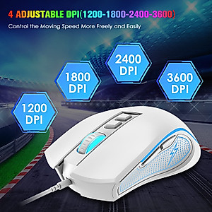 Wired RGB Gaming Keyboard and Mouse Combo with Multi Rainbow LED Backlight Ergonomic 96Key Layout 26Key Anti-ghosting Mechanical Feel Adjustable 3600DPI Mice Mouse Pad for PC Mac Gamer Typists(White)