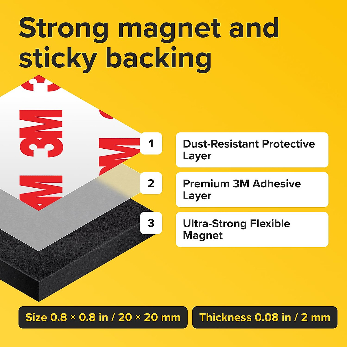 Magnetic Squares - Self Adhesive Magnetic Squares (Each 4/5" x 4/5") - Flexible Sticky Magnets - Peel & Stick Magnetic Sheets - Tape is Alternative to Magnetic Stickers, Magnetic Strip and Roll