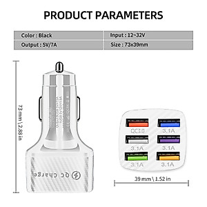 Amiss Car Charger Adapter, 6 USB Multi Port, Fast Charger, Include QC 3.0 and 5 Other Ports, Car Interior Accessories, Fit for iPhone 13/12/11/pro, Samsung Galaxy/Note S10/S9/S8 - White（2PCS）