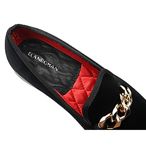 ELANROMAN Men's Velvet Loafers Fashion Gold Chain Penny Slip on Party Wedding Prom Shoes Black US 7