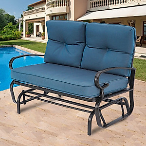 SUNCROWN Outdoor Swing Glider Chair, Patio 2 Seats Loveseat Rocking Chair with Cushions, Steel Frame Furniture - Peacock Blue