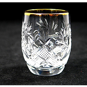 SET of 6 Russian Cut Crystal Shot Shooter Glasses 24K Gold Rimmed 1.7 Oz. Vodka Liquor Old-fashioned Glassware Hand Made