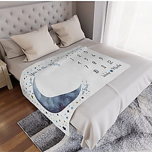 ELLO HOME BABY Milestone Blanket Boy, Blue Moon Month Tracker, First Year Calendar Monthly Growth Chart, Photo Prop Mat, Baby Boy Shower Gifts, I Love You to the Moon and Back Nursery, (Minky 60"x40")