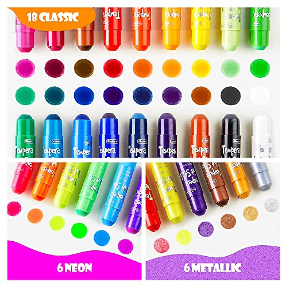 Shuttle Art Tempera Paint Sticks, 31 Pack Solid Tempera Paint Set, 30 Colors with 1 Drawing Pad for Kids, Washable, Super Quick Drying, Works Great on Paper Wood Glass Ceramic Canvas