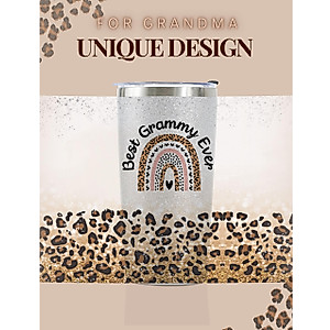 Onebttl Grammy Gifts from Granddaughter, Grandson, Insulated Stainless Steel Wine Tumbler with Lid and Straw, for Grandma on Mother's Day, Birthday, Christmas, Best Grammy Ever, Glitter Silver, 20 oz