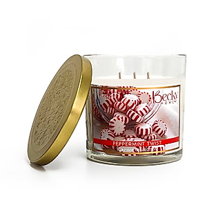 Peppermint Scented 3-wick Candle in Glass Jar | Candles for Home | 14.5oz Rustic Home Decor Novelty Candle | 60 Hour Burn Time Candle