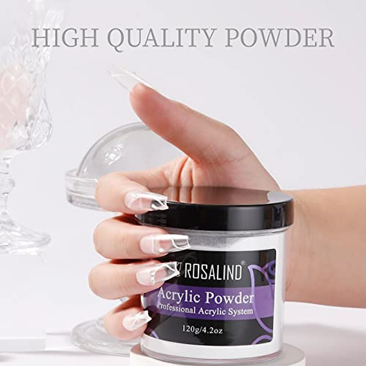 ROSALIND 4.2oz Clear Acrylic Nail Powder Clear Nail Acrylic Powder for Nail Acrylic Extension Professional Polymer Nail Acrylic Powder Clear Nails carving French Nail Extension, No Nail Lamp Needed
