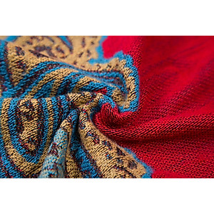 Urban CoCo Women's Printed Tassel Open front Poncho Cape Cardigan Wrap Shawl (Red)