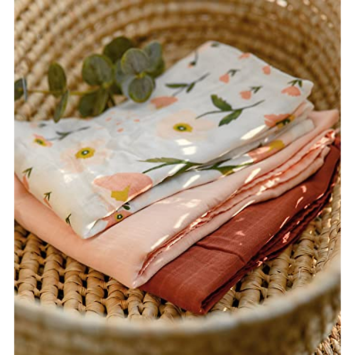 Little Jump 3 Pack Muslin Swaddle Blankets Solid Colors, Large 47 x 47 inches Muslin Blankets for Girls & Boys, Baby Receiving Swaddles, Newborn Gifts (Solid Floral)