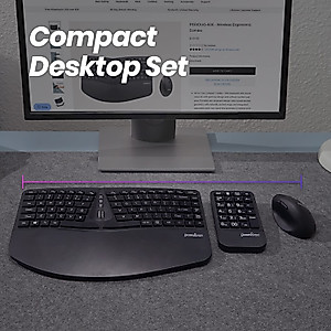 Perixx PERIDUO-606A, 3-in-1 Wireless Compact Ergonomic Keyboard with Vertical Mouse and Numeric Keypad - Adjustable Palm Rest - Tilt Wheel - Membrane Low Profile Keys - US English
