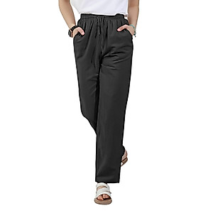 Costaric Women's Fashion Casual Elastic High Waisted Wide Leg Loose Work Long Palazzo Pants Trousers with Pockets XL Black