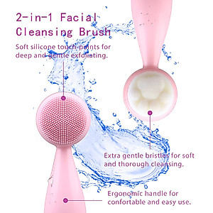 Headband Set of 4, Microfiber Bowtie Headband+Face Cleanser Brush+2 PCS Powder Puffs, Spa Headband Facial Makeup Hair Band for Shower Washing Face (Pink)