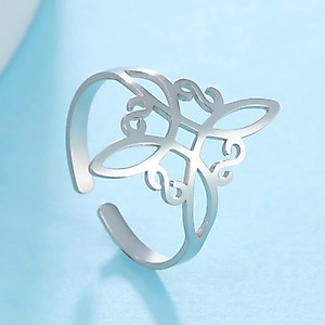 TEAMER Witches Knot Ring Stainless Steel Witchcraft Celtic Love Knot Ring for Women Geometric Celtic Knot Pendant Vintage Jewelry (Witches Knot -Silver)