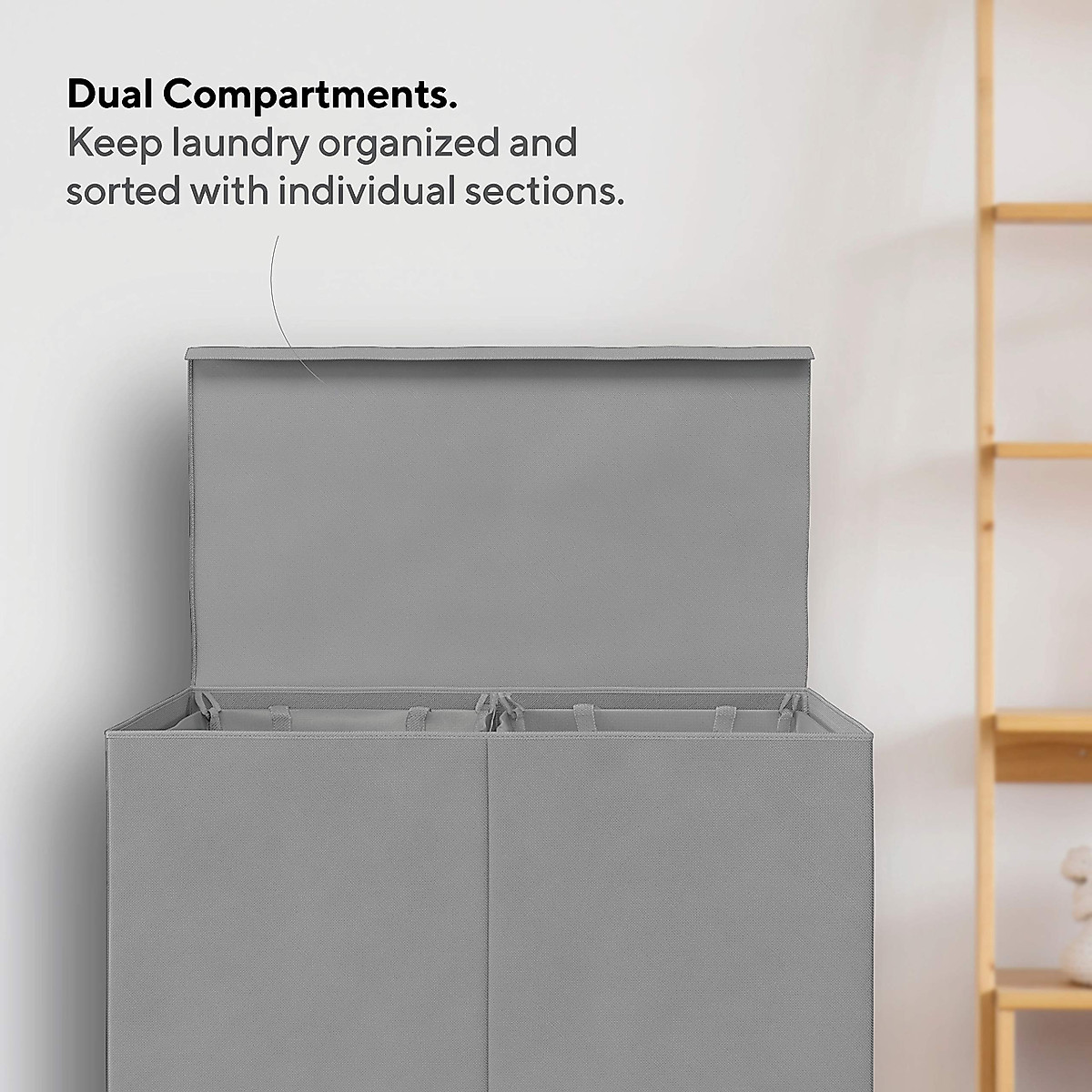 Mindspace Double Laundry Hamper with Lid and Removable Mesh Bags - Woven Canvas Laundry Basket Organization for Bathroom, Bedroom, Kids, Baby - Cool Gray, Oxford Collection