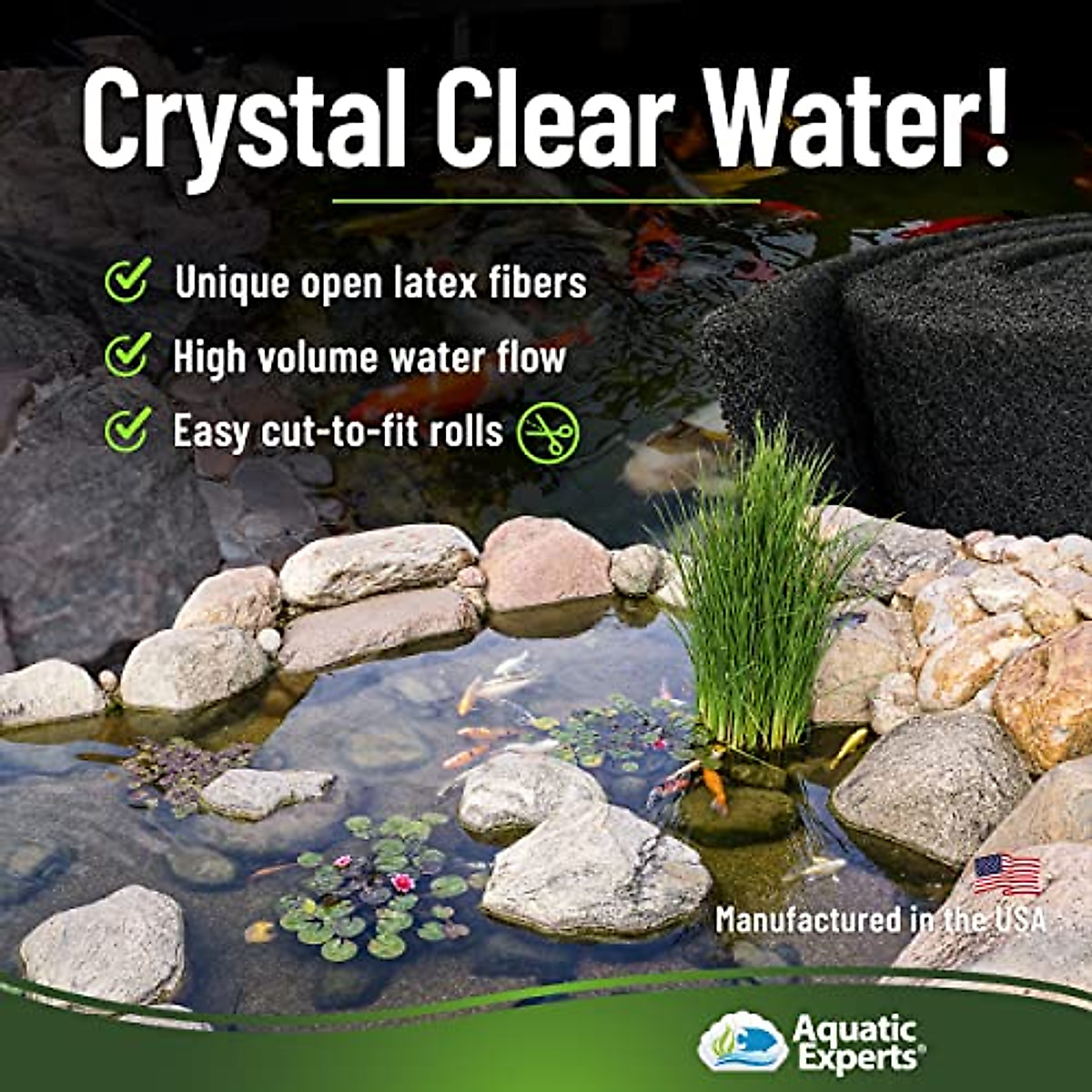 Aquatic Experts Classic Koi Pond Filter Pad COARSE – Black Bulk Roll Pond Filter Media, Rigid Ultra-Durable Latex Coated Fish Pond Filter Material US, (3/4" - 1" x 12" x 48")